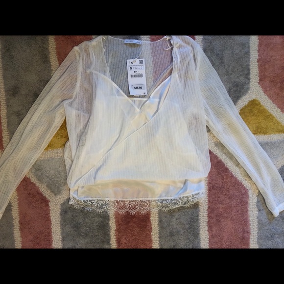 Zara | Tops | Zara White Wrap Around Top With Lace Cami Nwt | Poshmark